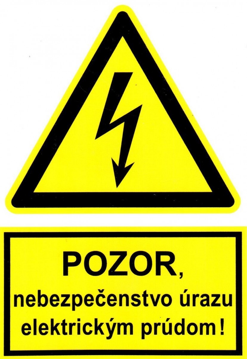 Pozor, elektrické zariadenie - piktogram samolepka – GAJOS, s. r. o.